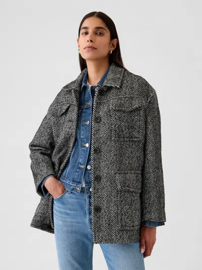 Gap Herringbone Belted Utility Jacket In Black Herringbone | ModeSens