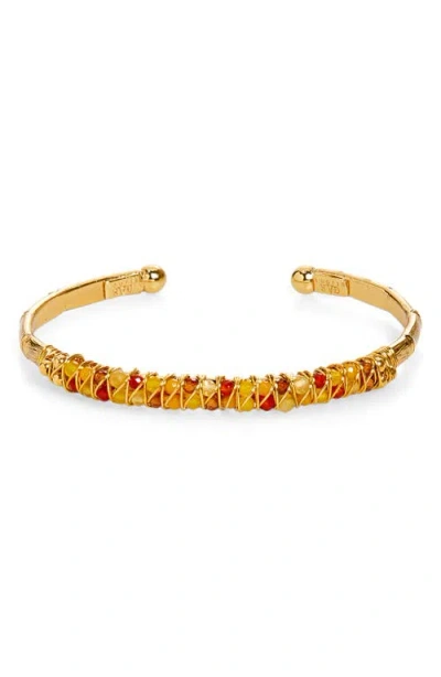 Gas Bijoux Lyre Semiprecious Stone Bangle In Gold Orange Red | ModeSens