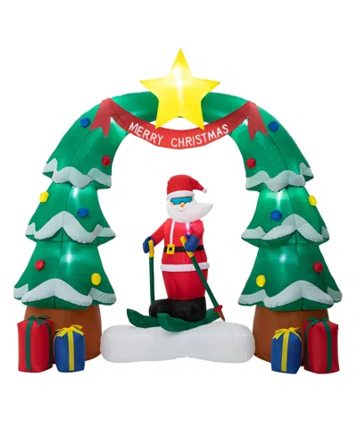 Glitzhome 7ft Lighted Inflatable Santa Skiing Under Tree Arch Decor In ...