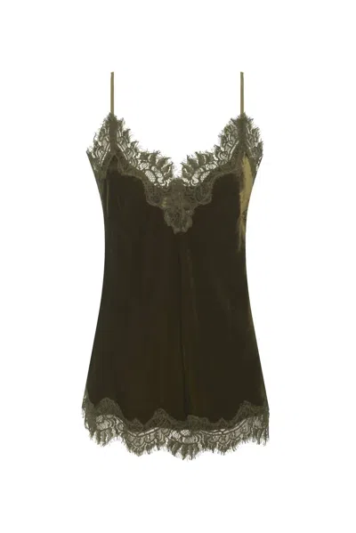 Gold Hawk Claire Velvet Coco Cami In Dark Olive In Green | ModeSens