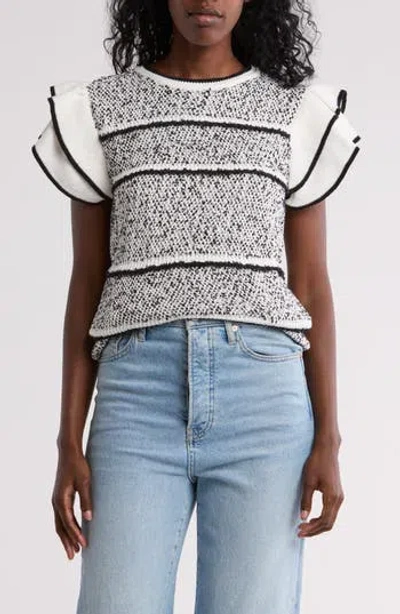 Grey Collective Tiered Ruffle Sleeve Sweater In Cloud Dancer | ModeSens