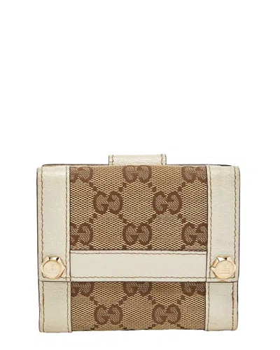 Gucci Beige Gg Canvas & Leather Compact Wallet (authentic ) In Brown ...