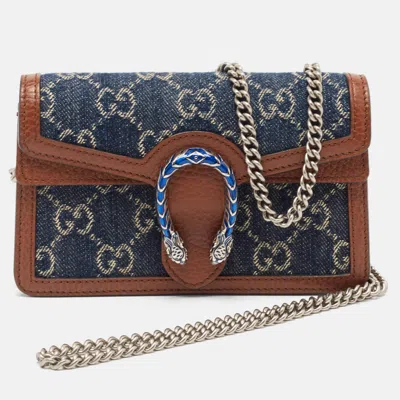 Pre-owned Gucci Blue/brown Gg Denim And Leather Super Mini Dionysus ...