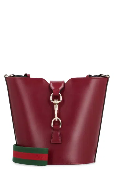 Gucci Burgundy Leather Shoulder Bag With Signature Strap | ModeSens