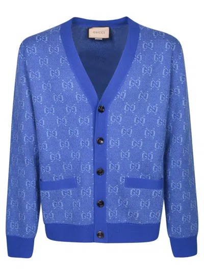 Gucci Gg Jacquard Cardigan In Blue | ModeSens