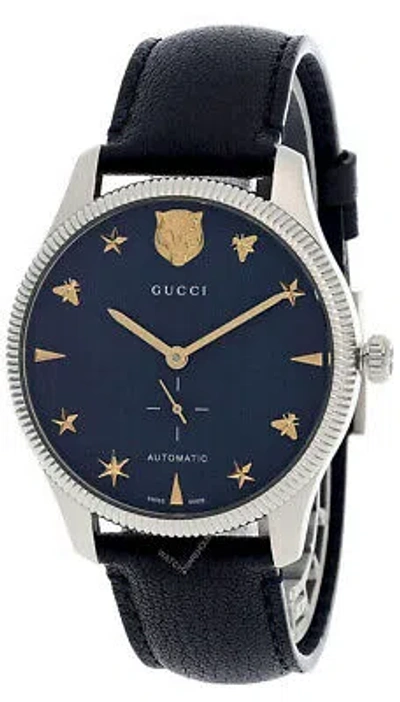 Pre-owned Gucci G-timeless 40mm Automatic Blue Dial Leather Men's Watch ...