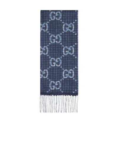 Gucci Gg-jacquard Wool Scarf In Blue | ModeSens