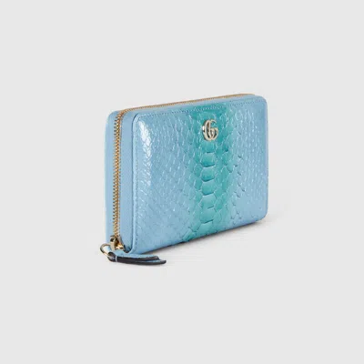 Gucci Gg Marmont Python Zip-around Wallet In Blue | ModeSens