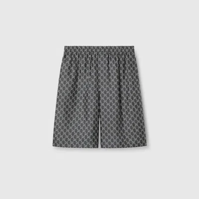 Gucci Gg Print Silk Twill Shorts In Grey | ModeSens