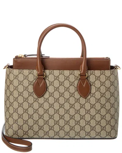 Gucci Gg Supreme Canvas & Leather Tote In Brown | ModeSens