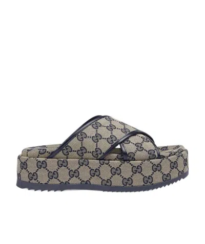 Gucci Gg Supreme Platform Sandals In Gray | ModeSens