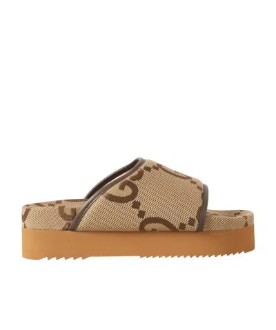 Gucci Gg Supreme Platform Slides In Brown | ModeSens