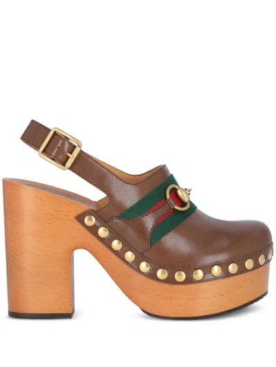 Gucci 85mm Stann Leather Clogs In Brown Sugar | ModeSens
