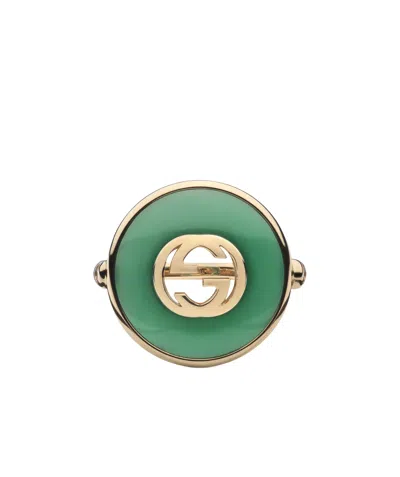 Gucci Interlocking G Ring In Green | ModeSens