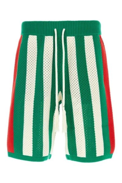 Gucci Crochet Striped Shorts In Green | ModeSens