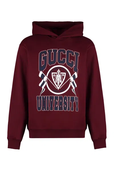 Gucci Men's Cotton Hoodie In Burgundy | ModeSens