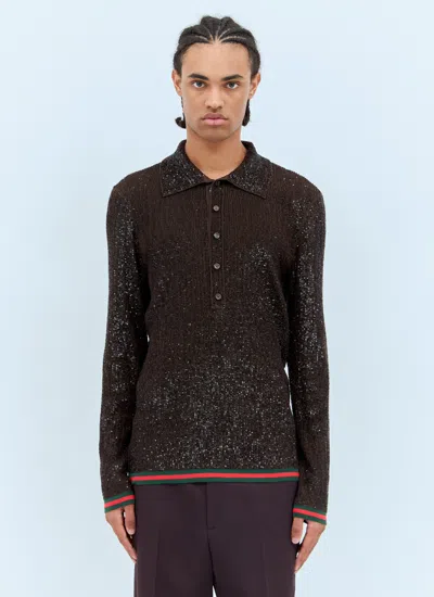 Gucci Men Sequin Polo Top In Brown | ModeSens