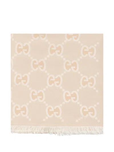 Gucci Monogram Gg Jacquard Scarf In Neutrals | ModeSens
