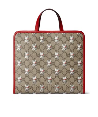 Gucci Pattern Tote Bag In Beige And Dark Brown | ModeSens