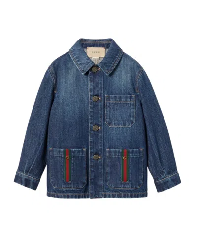 Gucci Ribbon Denim Jacket In Blue | ModeSens