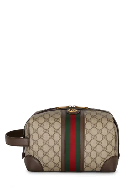 Gucci Signature Monogram Clutch With Bold Stripe Design In Neutrals ...