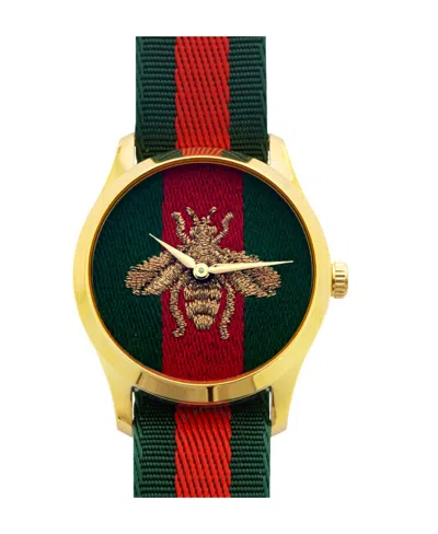 Gucci Striped Bee Watch In Green | ModeSens