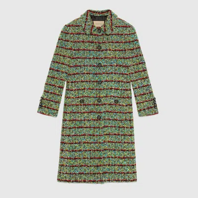 Gucci Tweed Coat In Blue | ModeSens