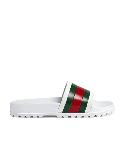 Gucci Web-stripe Pool Slides In White | ModeSens