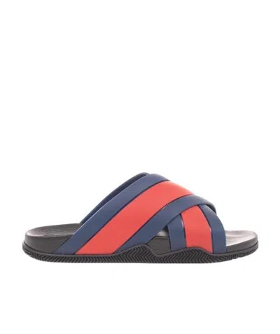Gucci Web Stripe Slides In Blue | ModeSens