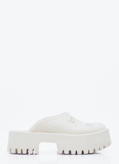 Gucci Women Perforated G Platform Mules In White | ModeSens