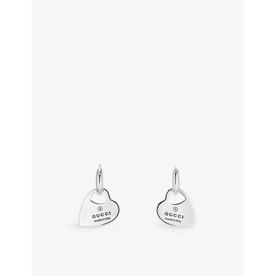 Gucci Womens Silver Trademark Heart Logo-engraved Sterling-silver Earrings | ModeSens
