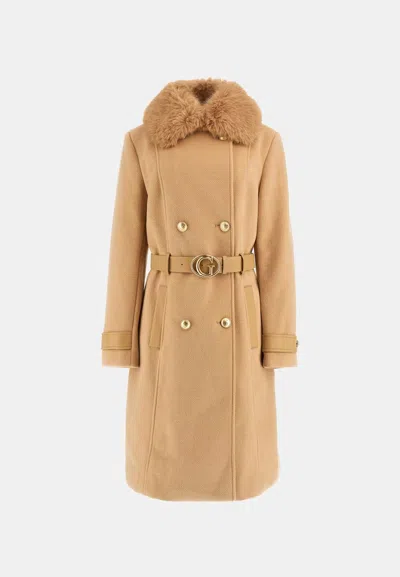 Guess Logo Coat In Beige | ModeSens