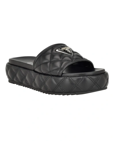 Guess Women's Longo Logo Quilted Platform Slip On Sandals In Black ...