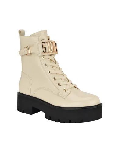 Guess Women's Vaires Lug Sole Cuff Lace Up Logo Plated Combat Booties ...
