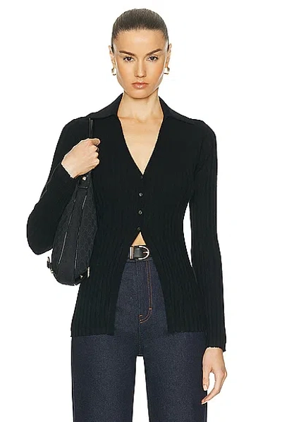 Guest In Residence Rib Button Cardigan In Black | ModeSens