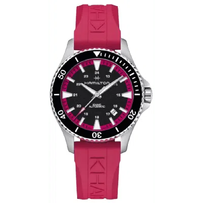 Hamilton Khaki Navy Scuba Auto Automatic Black Dial Pink Rubber Strap ...