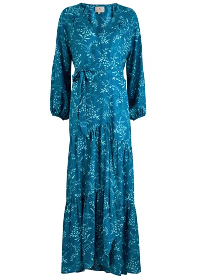 Hannah Artwear Emilia Printed Silk Maxi Wrap Dress In Blue | ModeSens