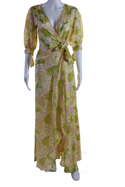 Hannah Women's V-neck Long Sleeves Wrap Multicolor Silk Maxi Dress ...