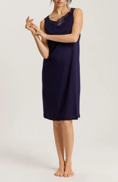 Hanro Anne Lace Trim Cotton Nightgown In Evening Blue | ModeSens