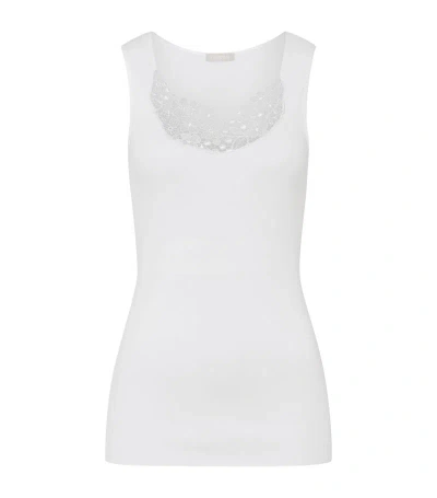 Hanro Cotton Embroidered Michelle Tank Top In White | ModeSens