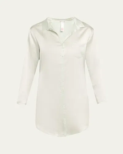 Hanro Grand Central Silk Boyfriend Sleepshirt In White Sage | ModeSens