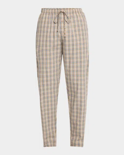 Hanro Men's Night Day Striped Lounge Pants In Amber Check | ModeSens