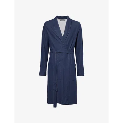 Hanro Mens Patch-pocket Long-sleeve Knitted Robe In Notte | ModeSens