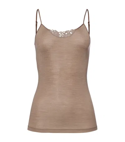 Hanro Merino Wool-silk Spaghetti Top In Brown | ModeSens