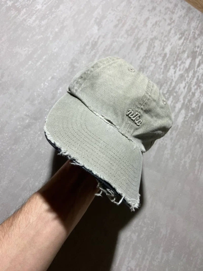 Pre-owned Hat X Nike Vintage Distressed Cap Logo Script Hat In Grey ...