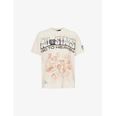 Hellstar Mens Graphic-print Distressed Cotton-jersey T-shirt In White ...