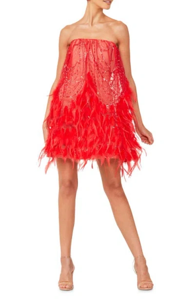 Helsi Stevie Sequin & Feather Strapless Cocktail Minidress In Red ...