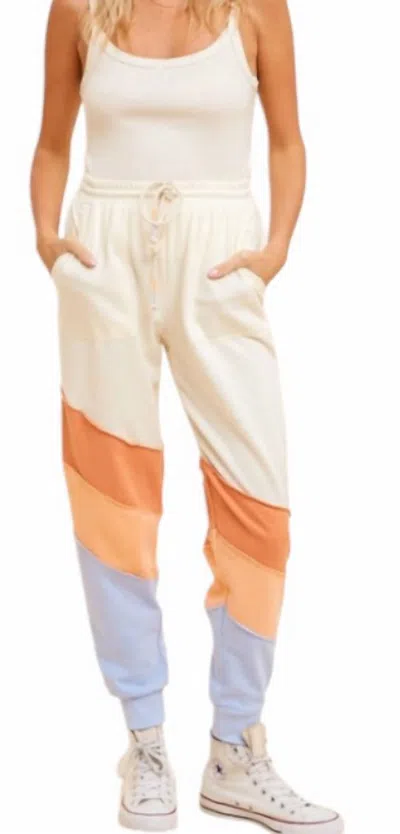Hem & Thread Teagan Color Block French Terry Jogger Pants In Cream ...
