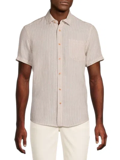 Heritage Report Collection Men's Striped Linen Shirt In Tan | ModeSens