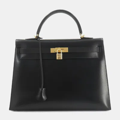 Pre-owned Hermes Black Box Calf Kelly 35 Handbag | ModeSens